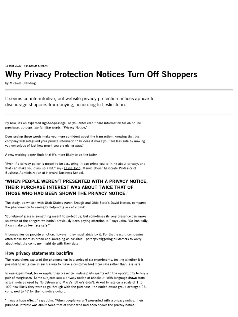 Why Privacy Protection Notices Turn Off Shoppers | PDF
