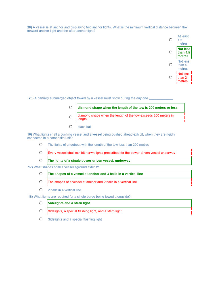 COLREG Test: Vessel Lighting Rules | PDF