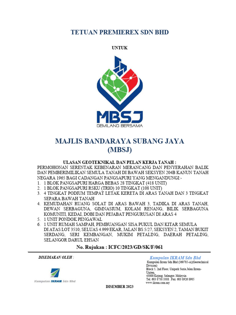 Majlis Bandaraya Subang Jaya (MBSJ) : Tetuan Premierex SDN BHD | PDF