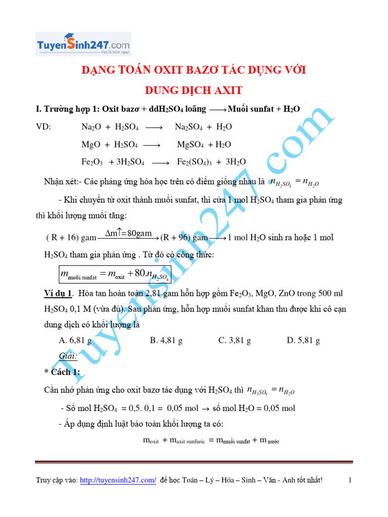 Dang Toan Oxit Bazo Tac Dung Voi Dung Dich Axit | PDF