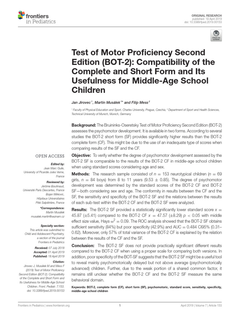 Test of Motor Proficiency Second Edition BOT-2 Com | PDF | Receiver ...