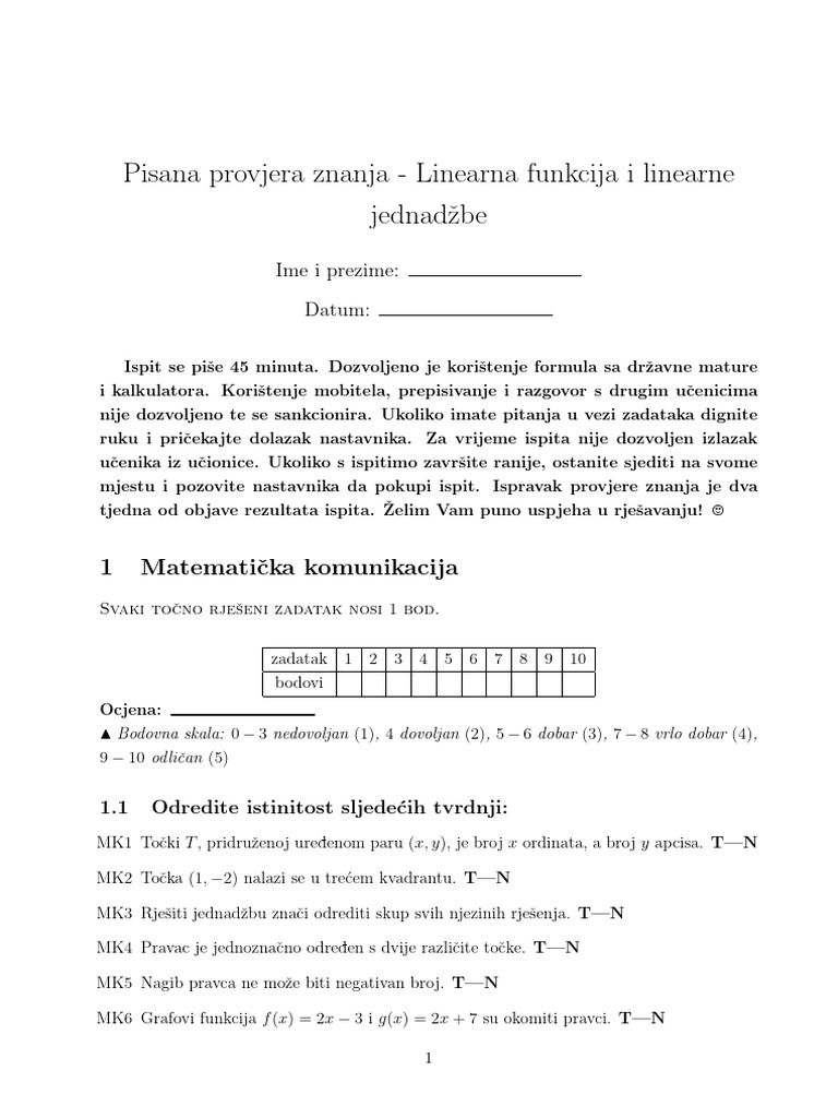 Linearne Funkcije I Jedandžbe | PDF