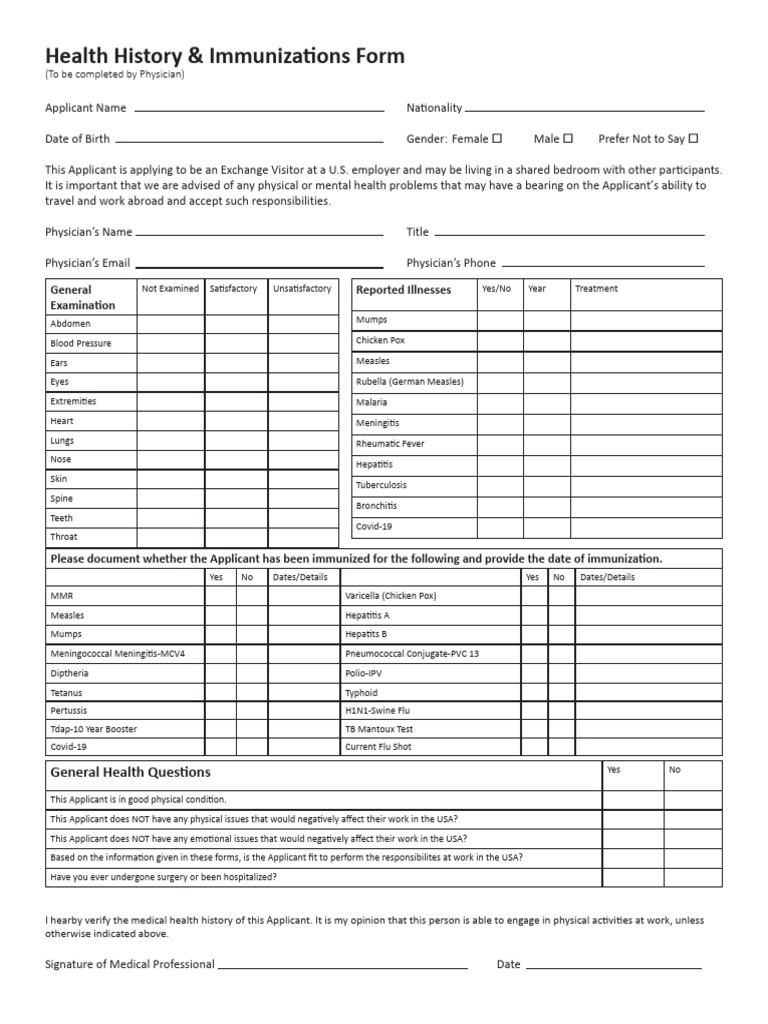 HealthHistory Immunizations Form p2 SWT | PDF