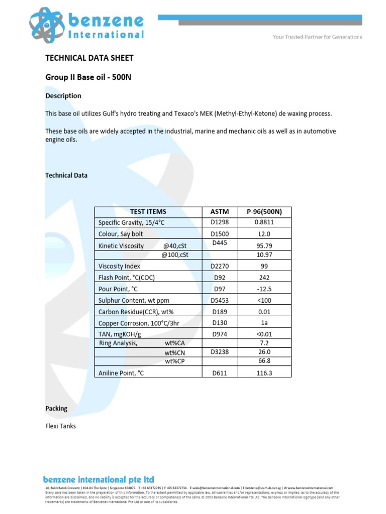 Technical Data Sheet Base Oil 500N (Group II) | PDF