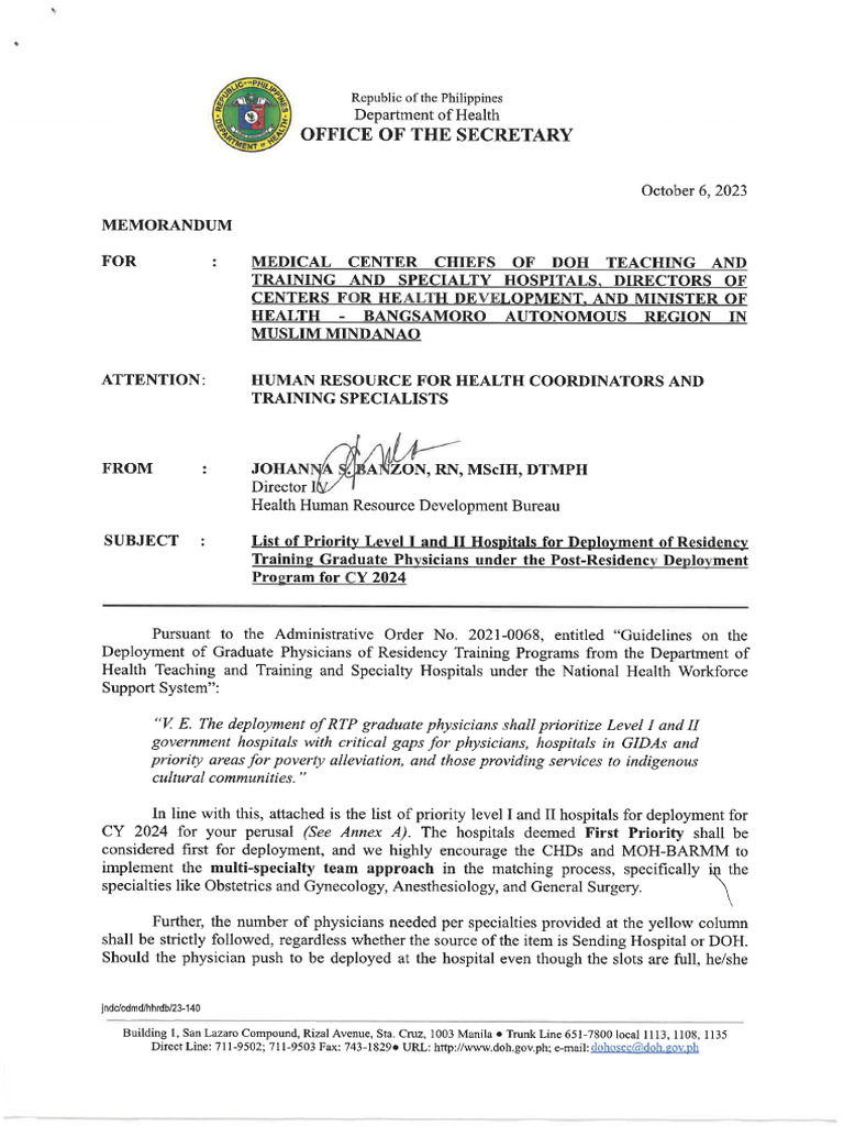 List of Priority Hospitals PRDP CY 2024 | PDF