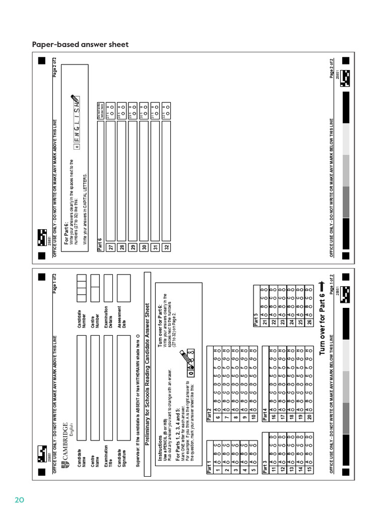 Preliminary Reading Answer Sheet | PDF