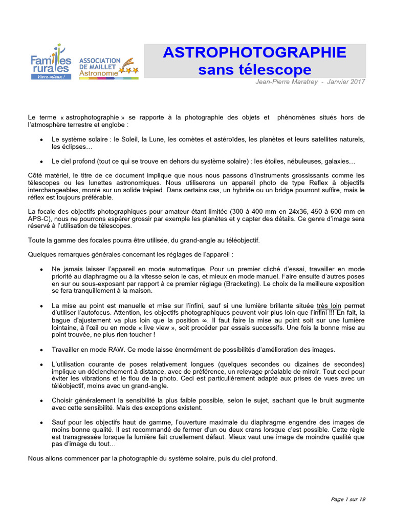 Astrophotographie Sans Télescope | PDF