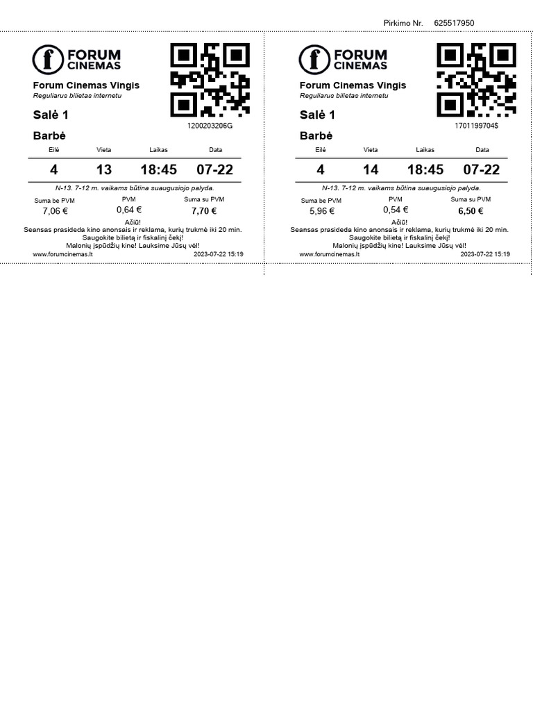 HTTPSWWW Forumcinemas Ltmypageinvoice32356653ticketspdf | PDF