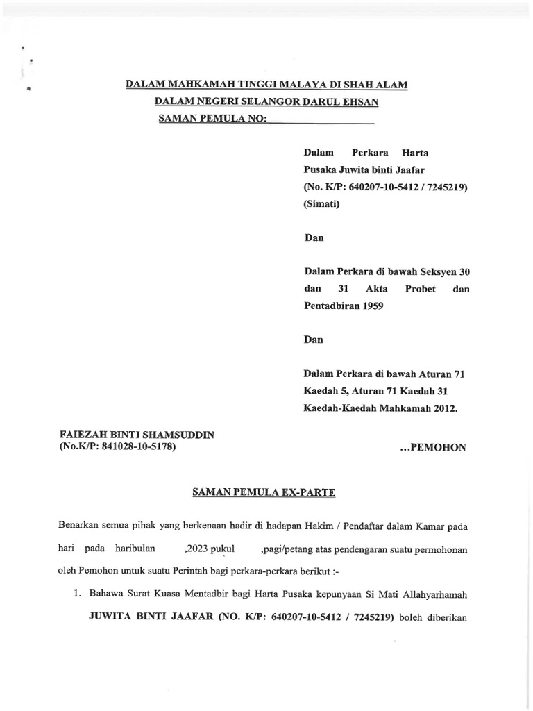 Saman Pemula Ex Parte | PDF
