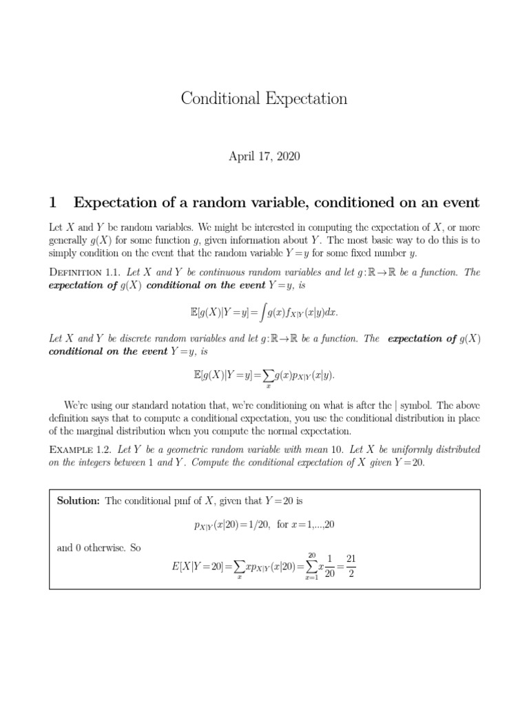 Conditional Expectation: 1 Expectation of A Random Variable, Conditioned On An Event | PDF