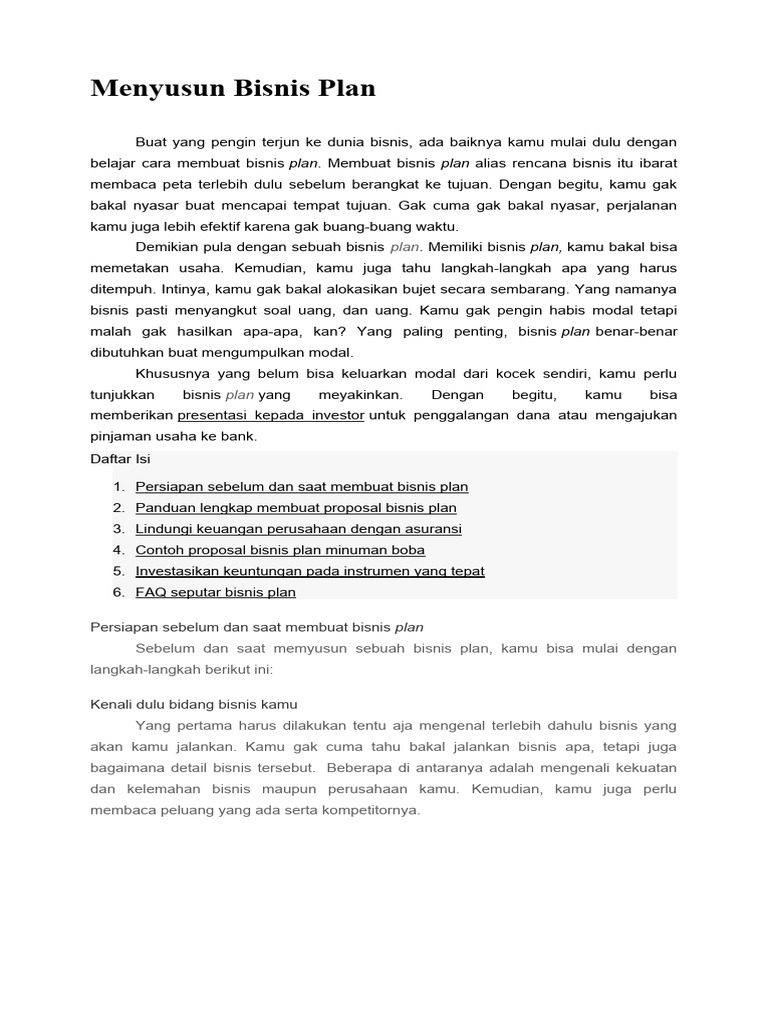 Menyusun Bisnis Plan | PDF