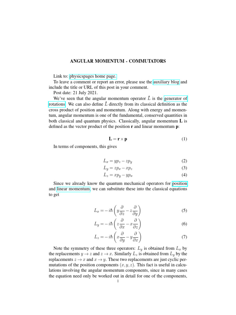 Angular Momentum Commutators Explained | PDF