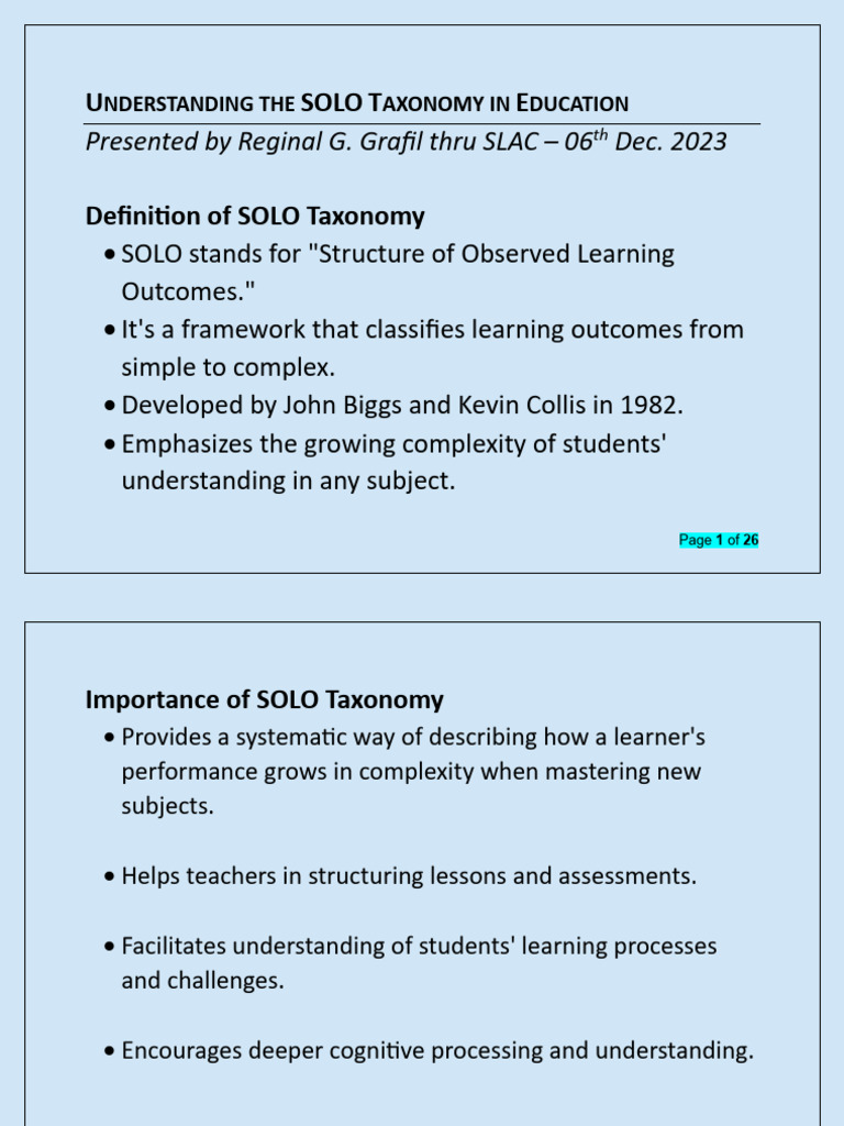 Use of SOLO Taxonomy in The Delivery of Classroom Instruction v2 | PDF ...