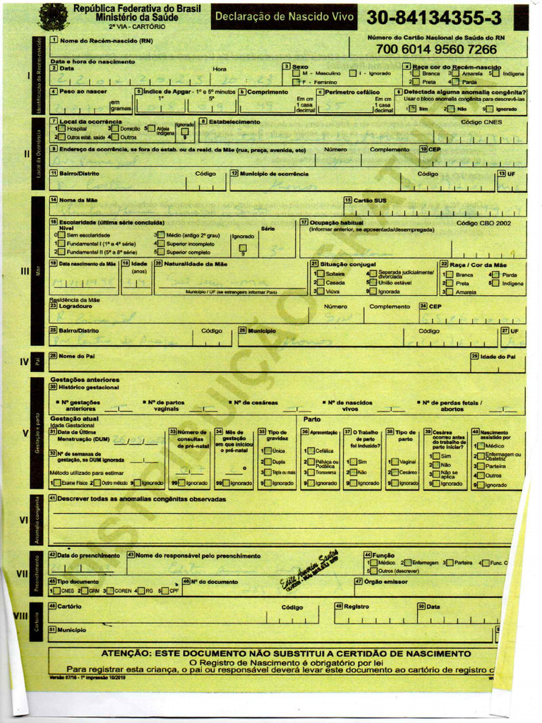 Certidao de Nascido Vivo | PDF