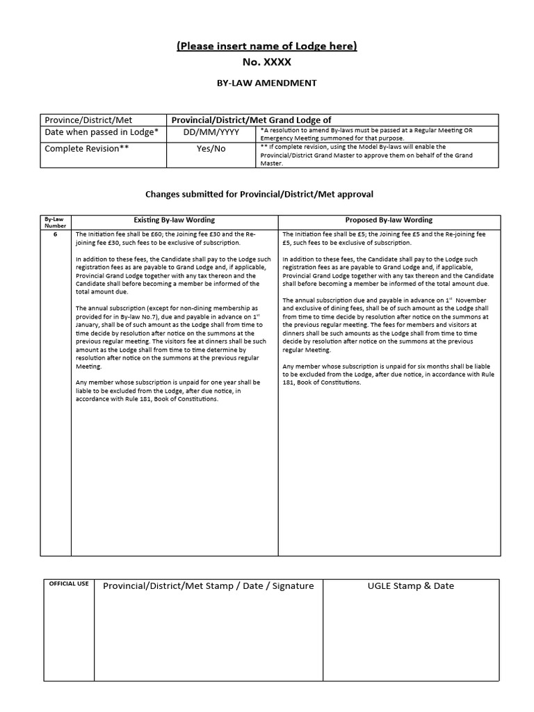 Lodge By-Law Amendment Proposal | PDF | Governance | Public Law