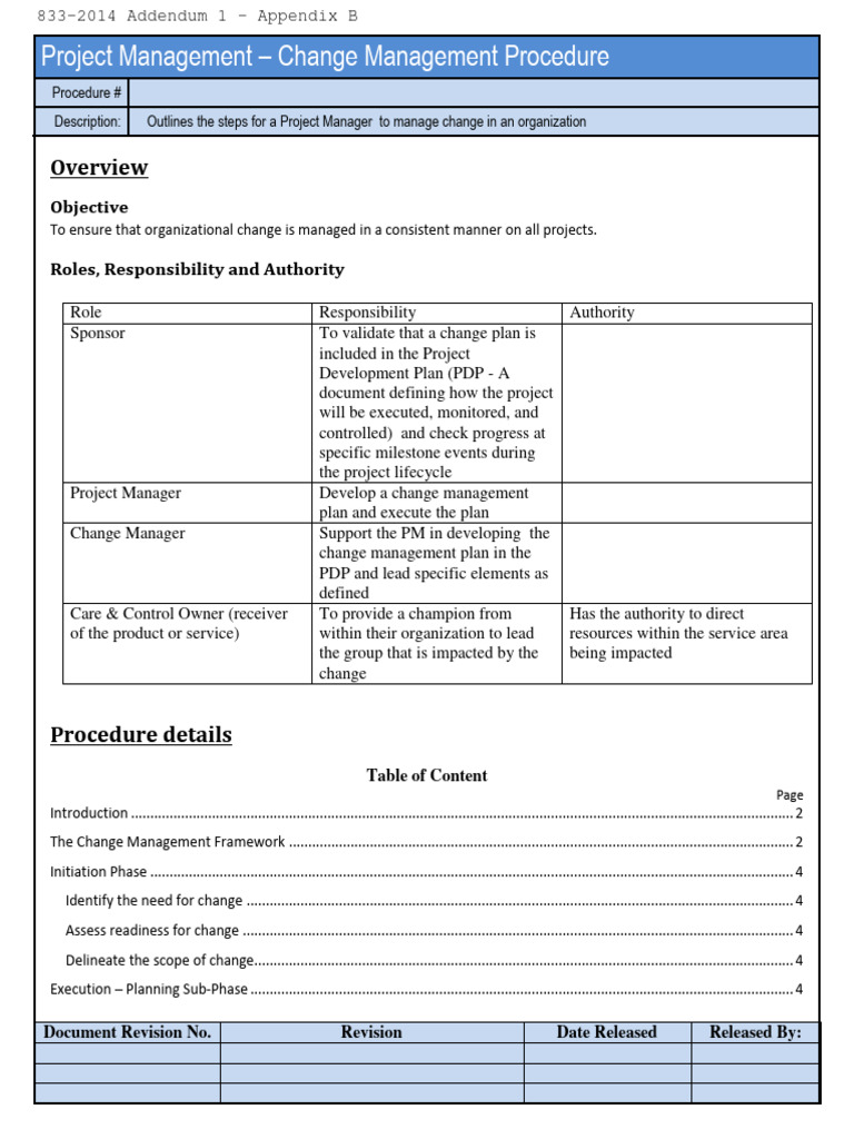 Change Management Procedure Guide | PDF | Change Management | Project ...