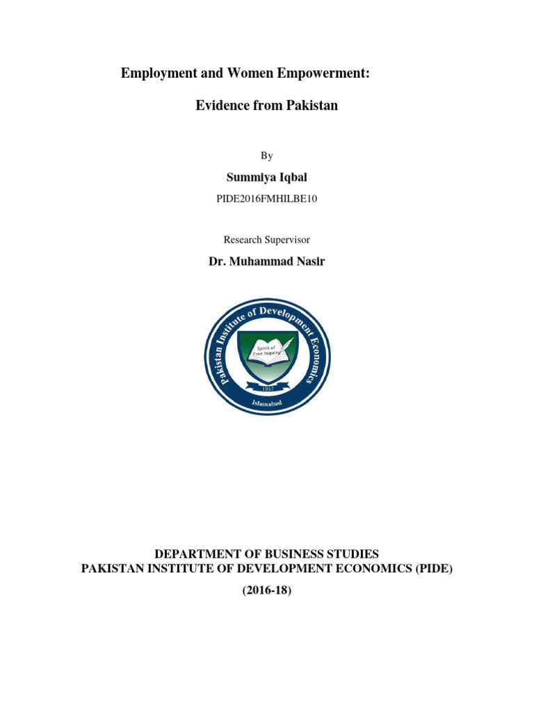 Mphil Business Economics 2016 Summiya Iqbal Employment and Women Empowermentevidence From ...