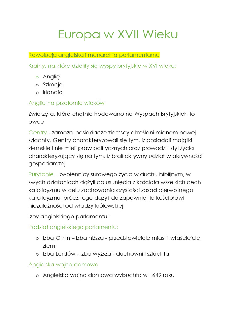 Europa W XVII Wieku | PDF