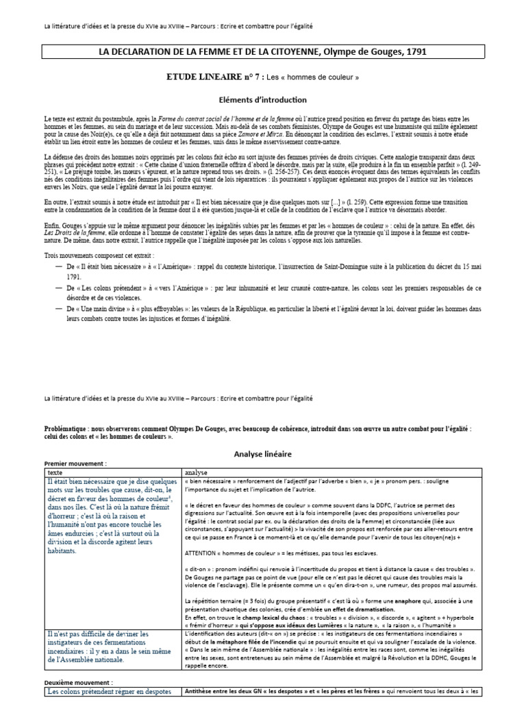 TEXTE 7 - DDFC - "Les Hommes de Couleur" - Corrigé | PDF