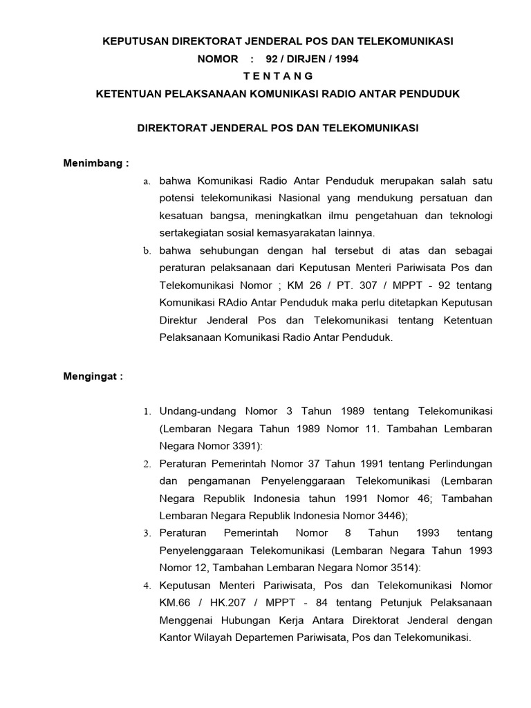 Kep Dirjen Postel No. 92 Dirjen 1994 | PDF