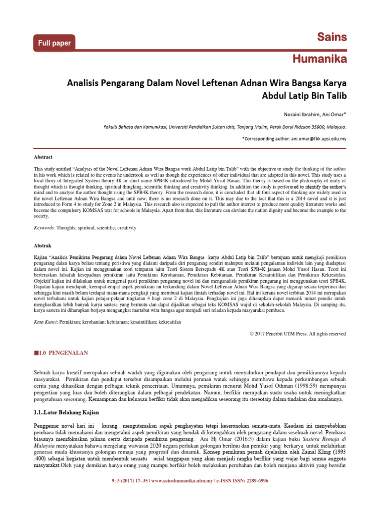 Analisis Pengarang Dalam Novel Leftenan Adnan | PDF | Ilmu Sosial | Fiksi Umum