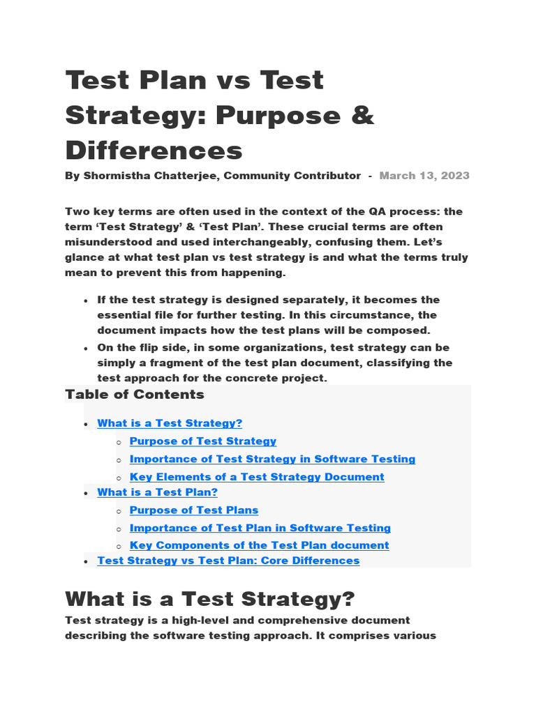 Test Plan Vs Test Strategy | PDF
