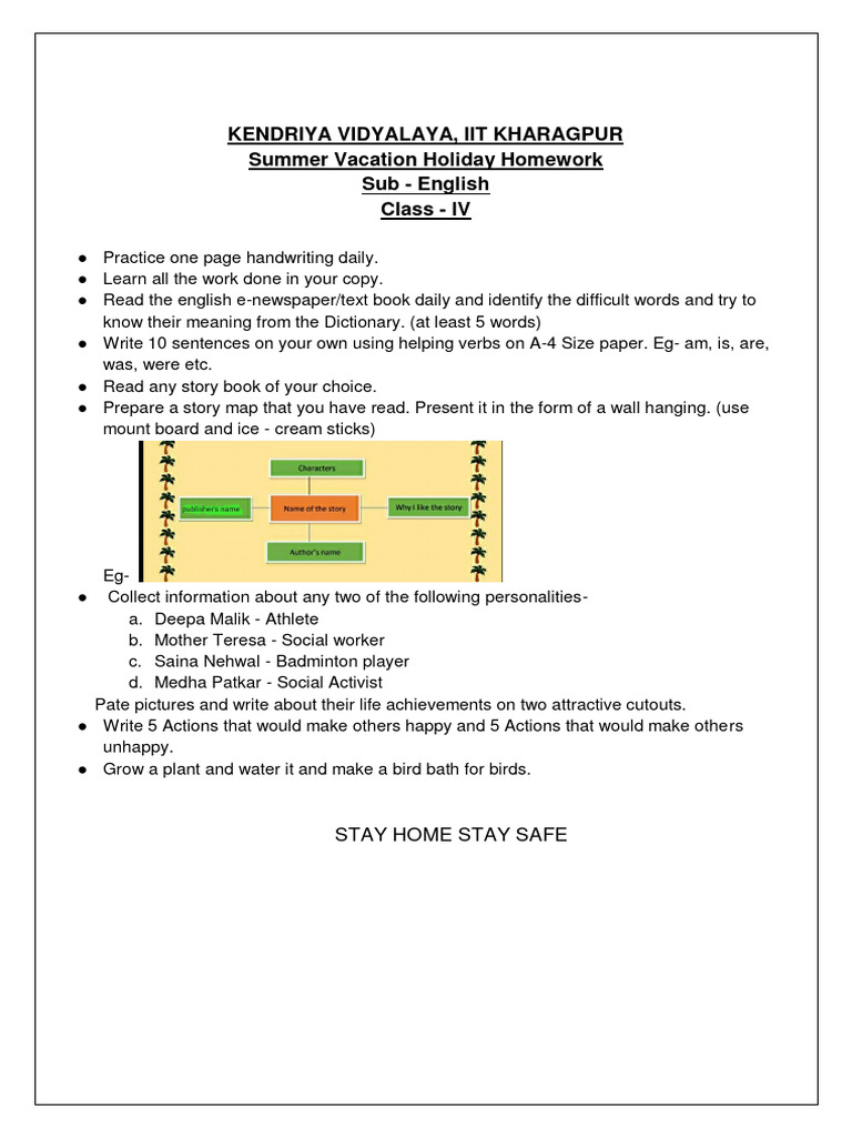 Class IV Summer Vacation Holiday Homework | PDF