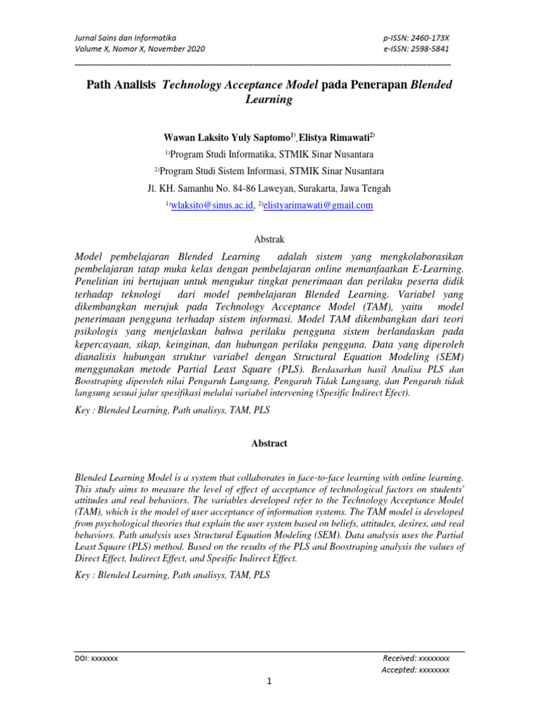 Path Analisis Technology Acceptance Model Pada Penerapan Blended Learning | PDF