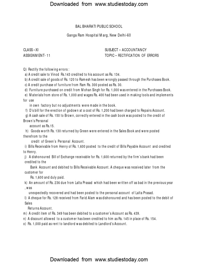 CBSE Class 11 Accountancy Worksheet (11) | PDF