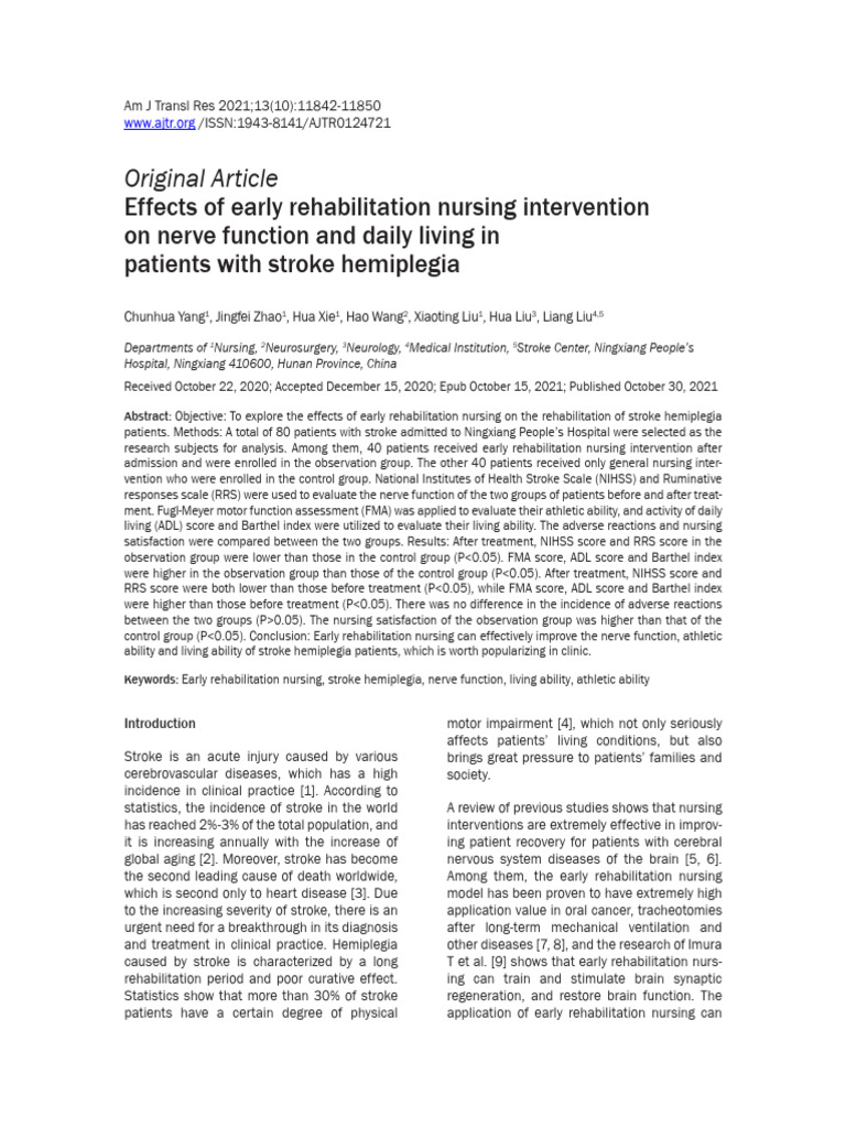 Effects of Early Rehabilitation Nursing Intervention | PDF | Physical Therapy | Nursing