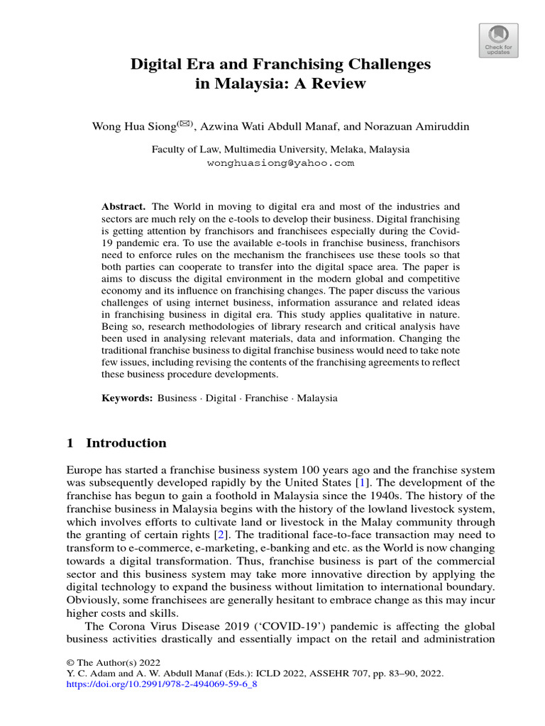 Digital Era and Franchising Challenges in Malaysia: A Review | PDF | Franchising | Social Media