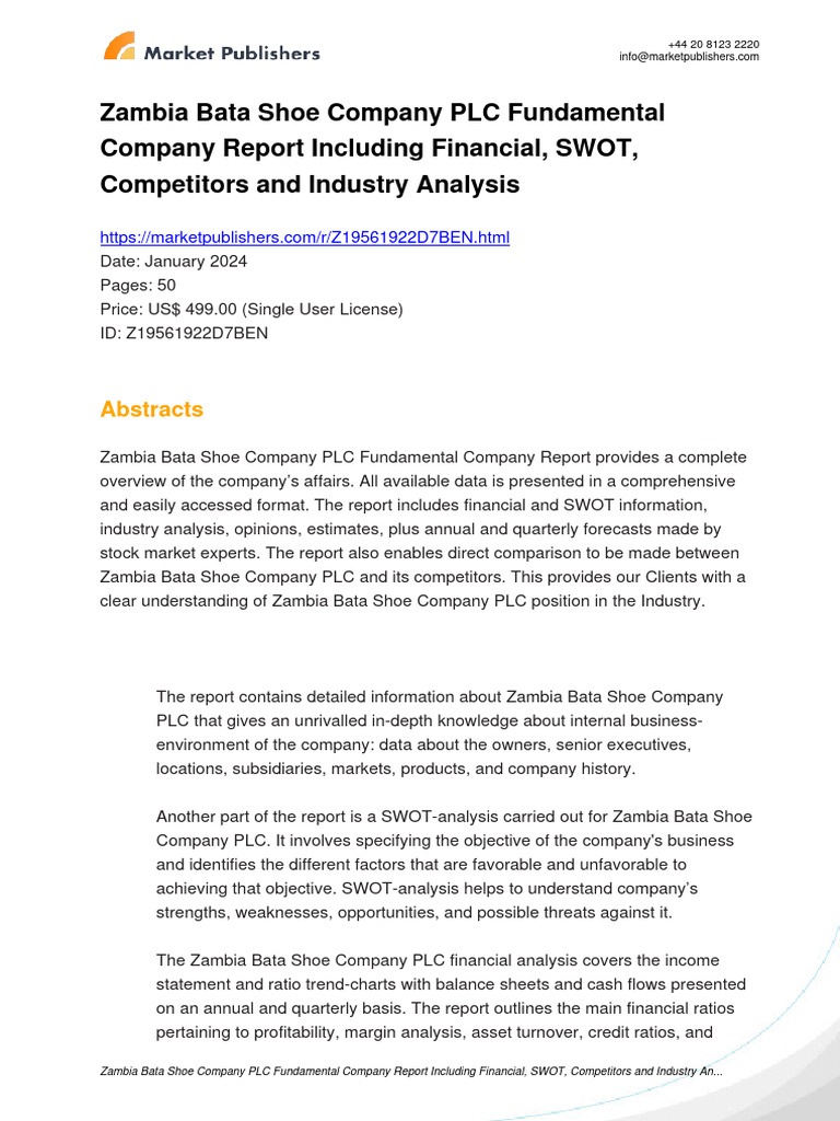 Zambia Bata Shoe Company PLC Swot Analysis Bac | PDF | Swot Analysis ...