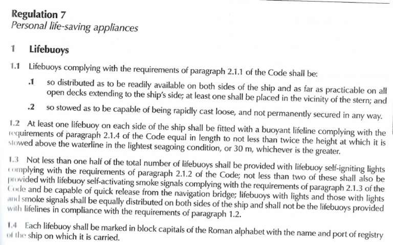Lifebuoy SOLAS Requirement | PDF