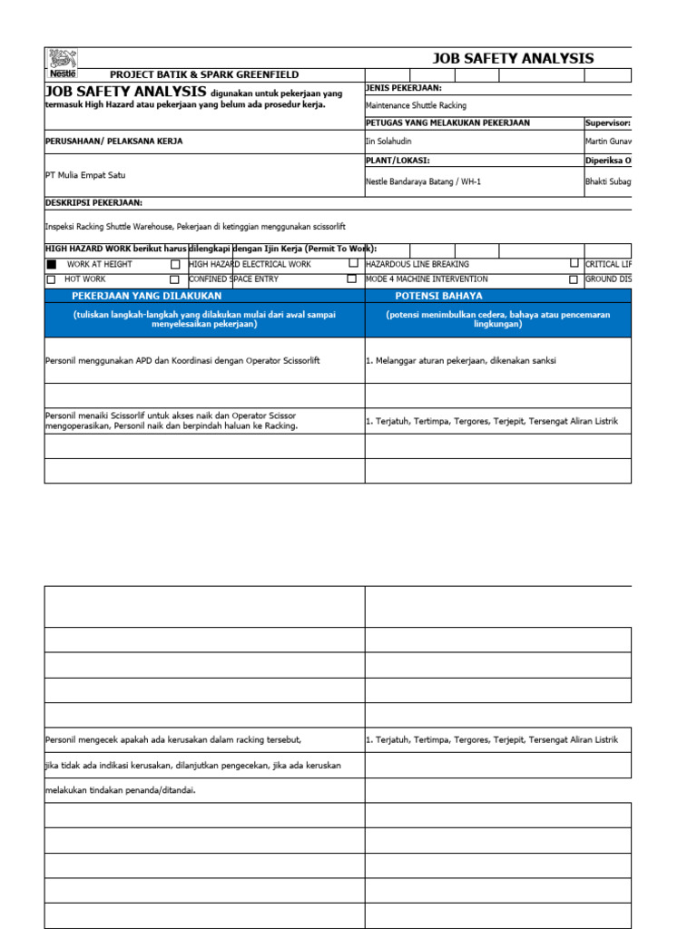 Analisis Keselamatan Kerja Nestle | PDF