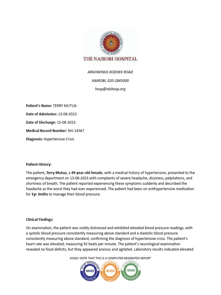 Doctors Note | PDF | Hypertension | Blood Pressure