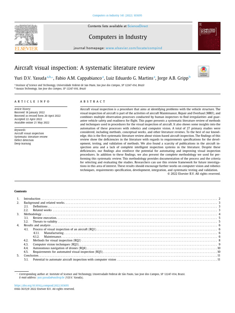 Aircraft Visual Inspection A Systematic Literature Review | PDF ...