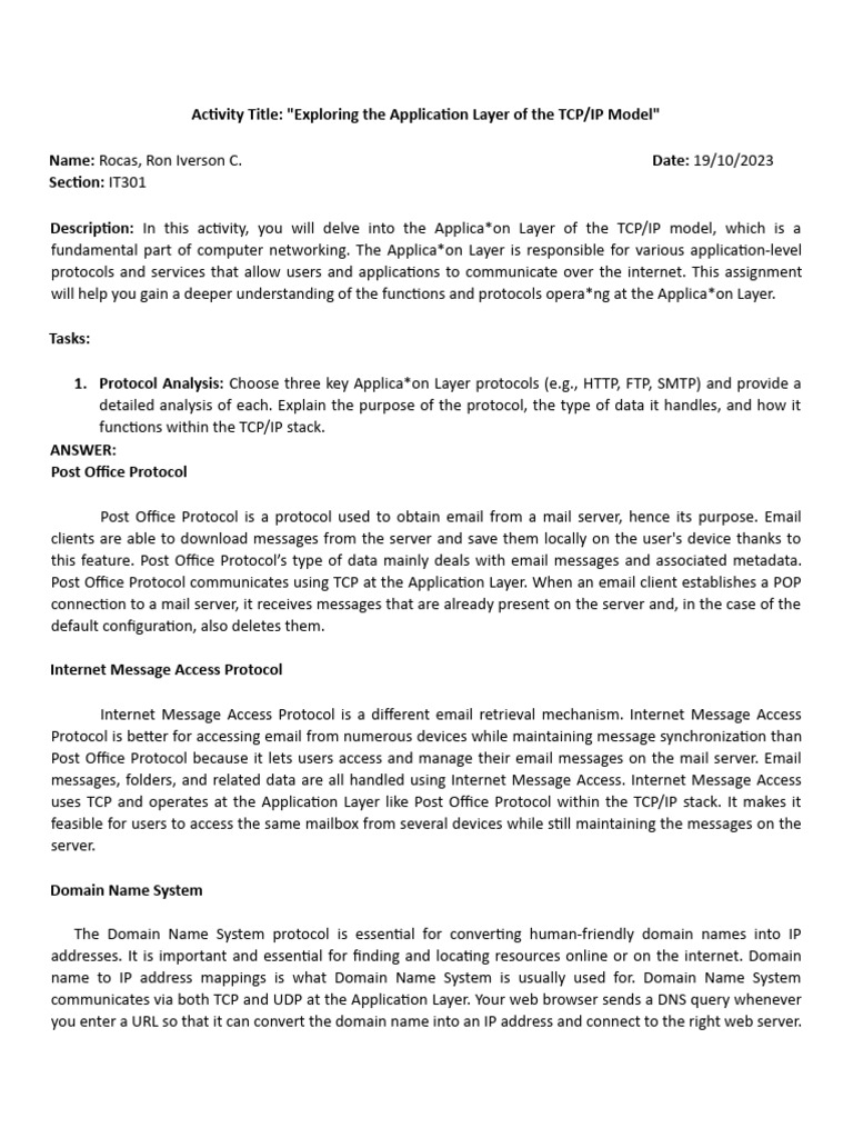 Application Layer Activity Guidelines | PDF