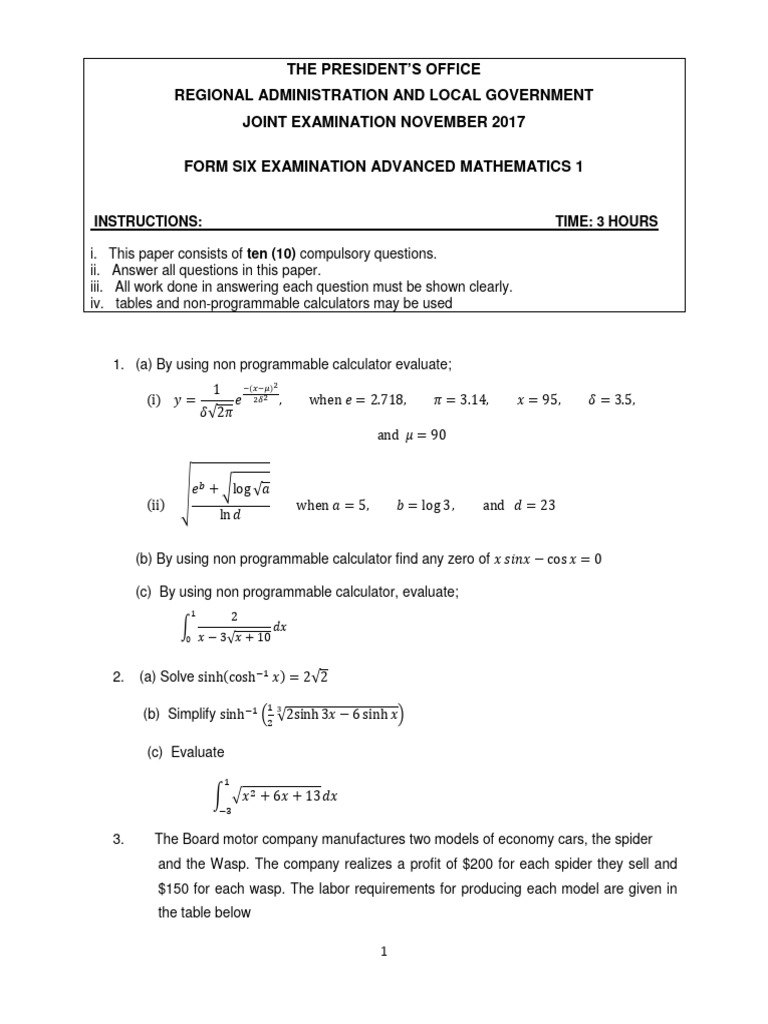 Joint Adv Math 1 2017-1 | PDF | Teaching Methods & Materials