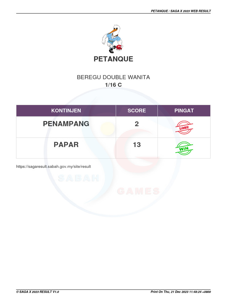 Saga2023-Result-Petanque-1 - 16 C | PDF
