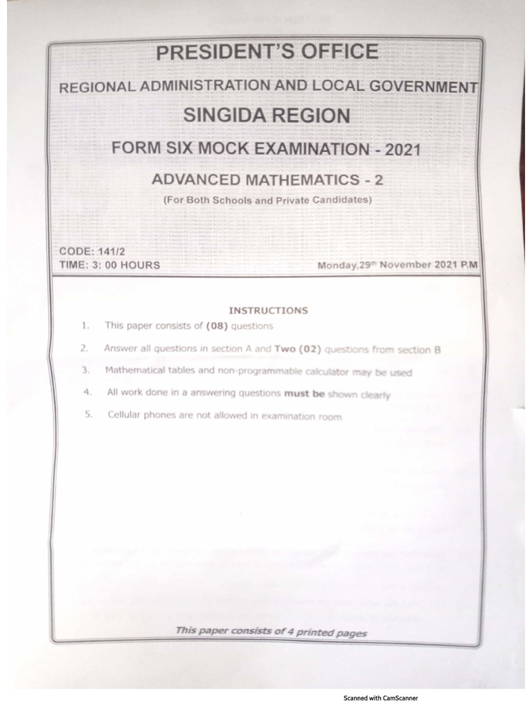 Singida p2 Nov Mock 2021-1 | PDF