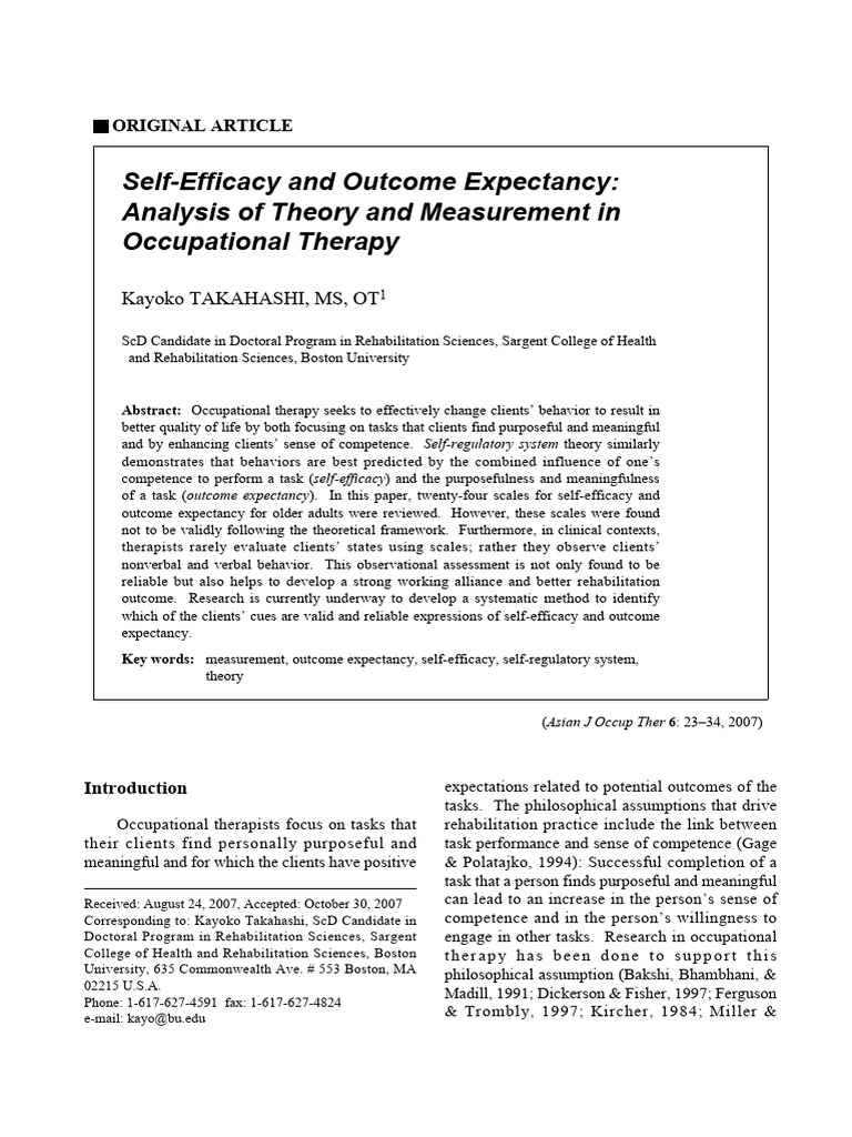 Self-Efficacy and Outcome Expectancy: Analysis of Theory and ...