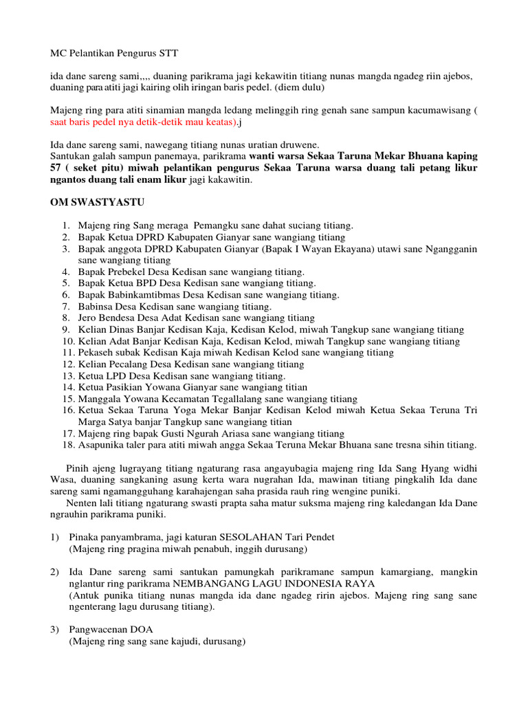 MC Pelantikan Pengurus STT REVISI | PDF