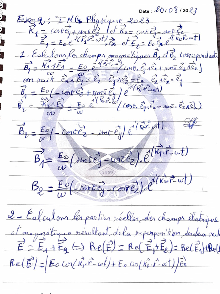 Exo2 Physique ING 20 Août 2023 | PDF
