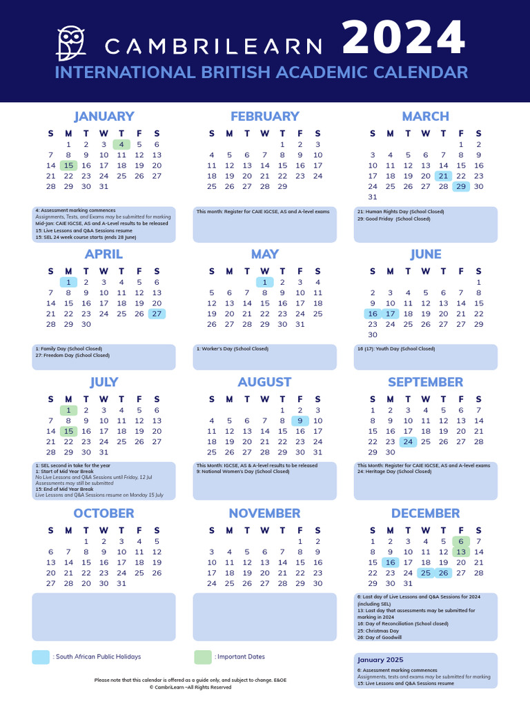 Cambridge Academic Calendar 2024 | PDF