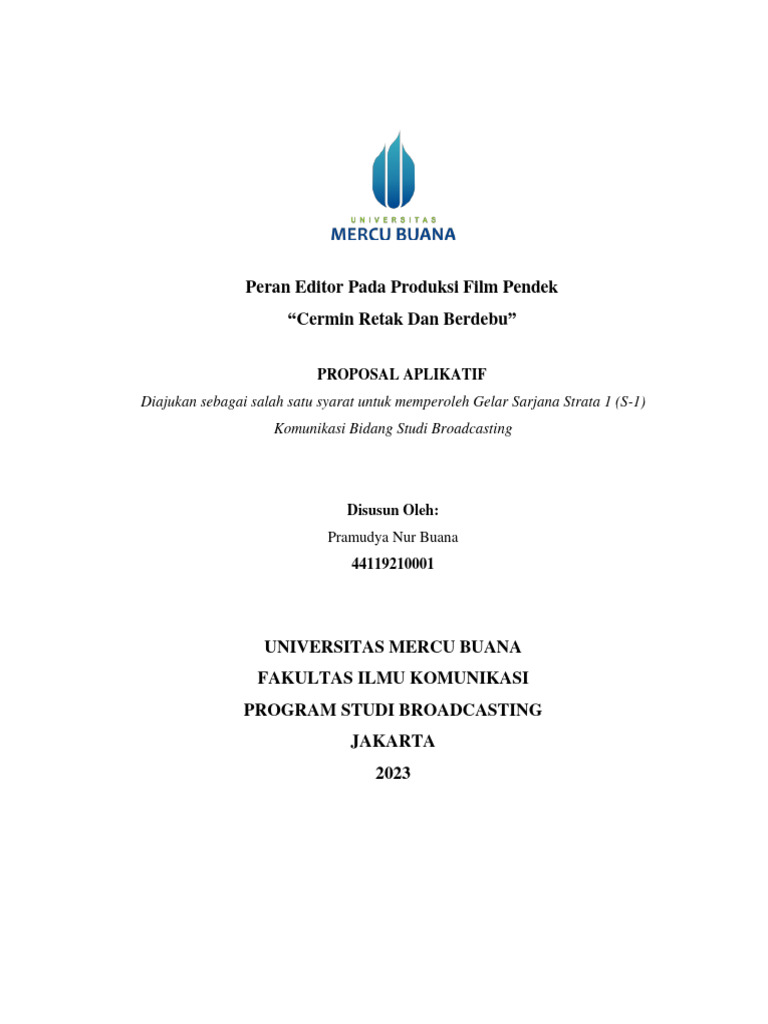 Proposal Tugas Akhir - Pramudya Nur Buana - Peran Editor Pada Produksi Film Pendek-1 | PDF