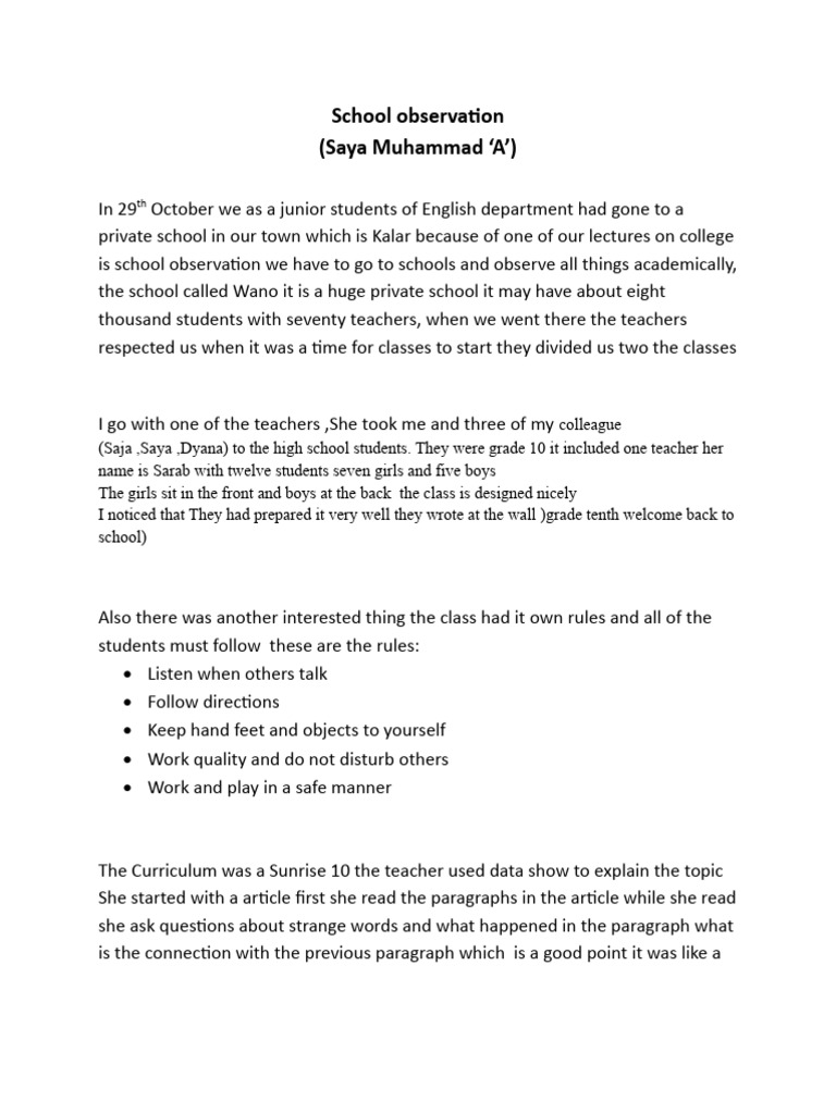 School Observation Wano | PDF