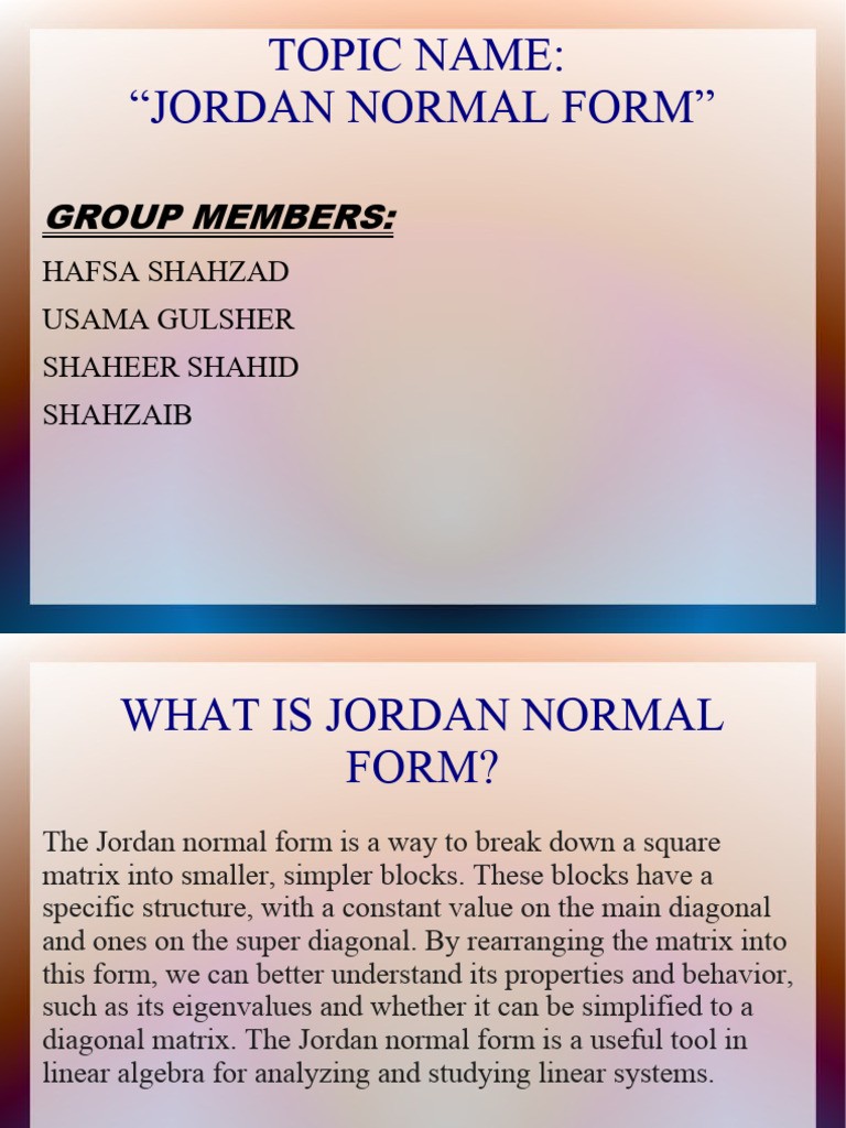 Topic Name: "Jordan Normal Form": Group Members | PDF