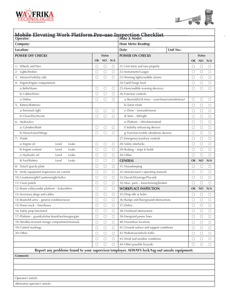 Aerial Lifts Pre Use Inspection SUP 137 e EN 16 077 | PDF | Elevator ...