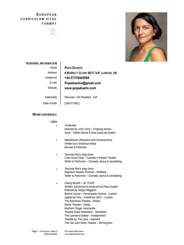 Pepa Duarte - Performer CV | PDF | Acting | Theatre
