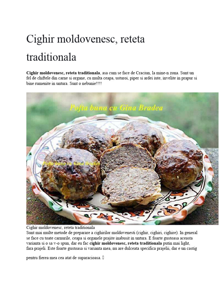 Cighir Moldovenesc, Reteta Traditionala | PDF